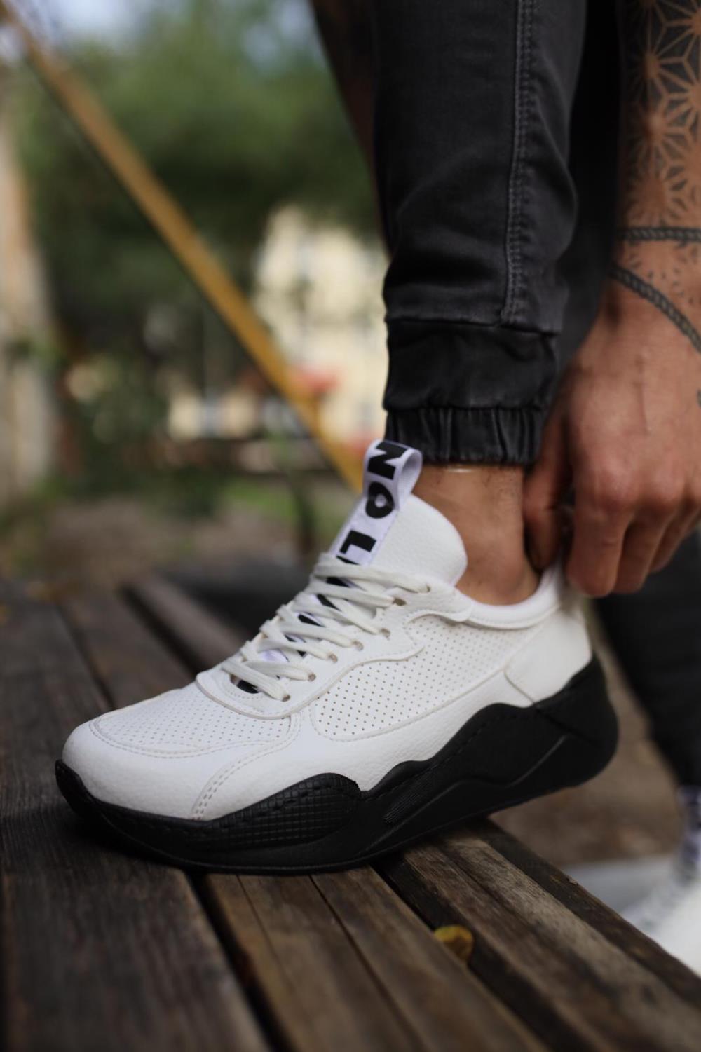 Knack Sneakers Ayakkabı 606 - Beyaz (Siyah Taban)